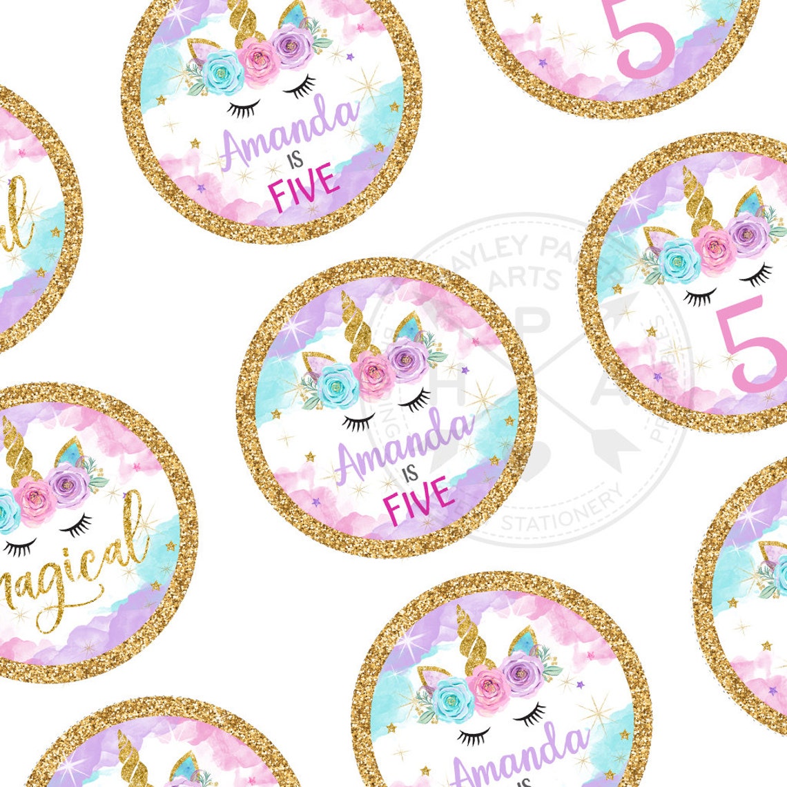 Unicorn Cupcake Toppers 2x2 Gold Magical Purple Pink First Any - Etsy