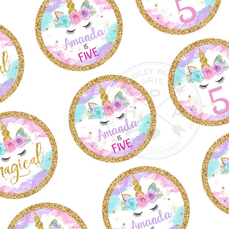 Unicorn Cupcake Toppers 2x2 Gold Magical Purple Pink First Any - Etsy