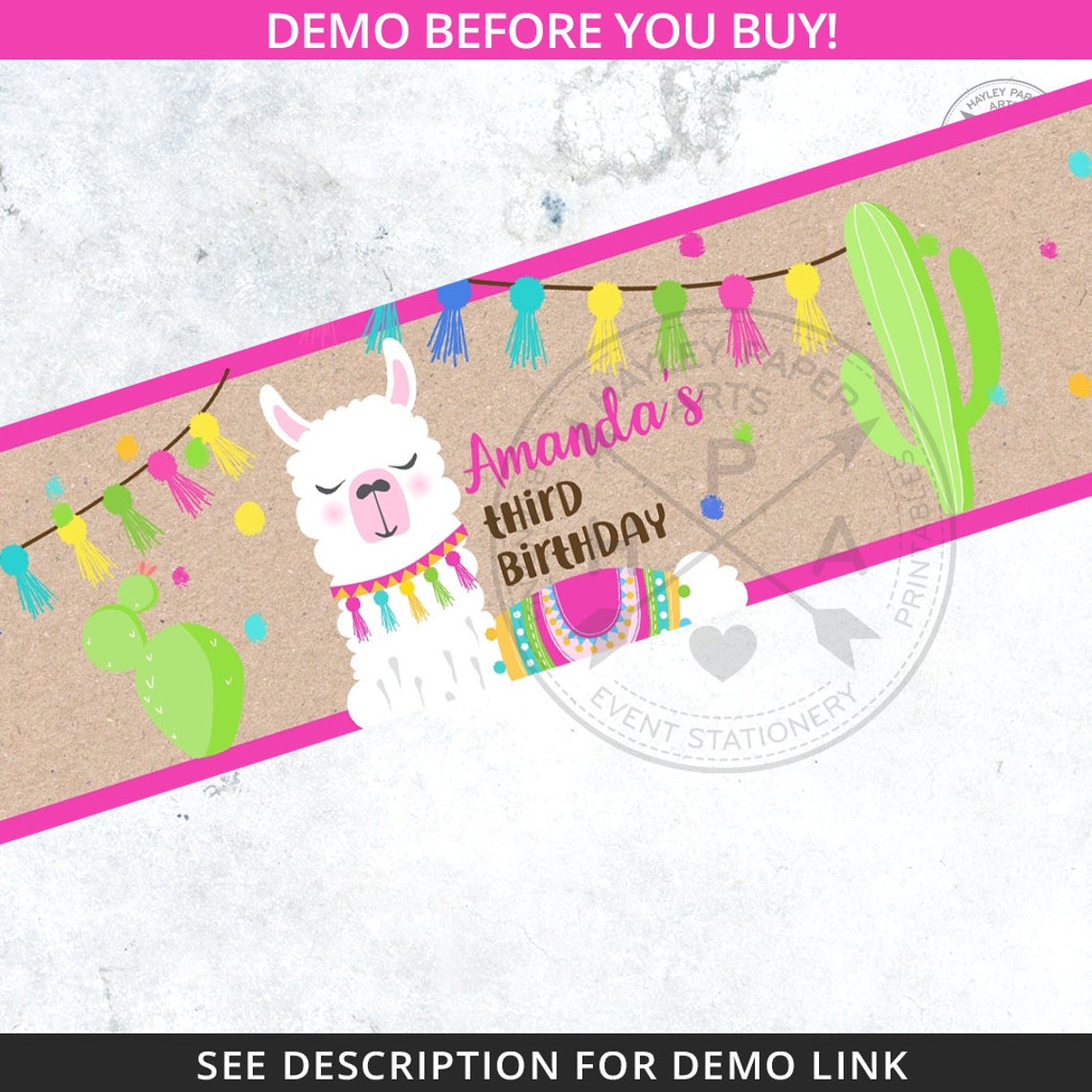 Llama Water Bottle Label Whole Llama Fun Celebration Birthday - Etsy