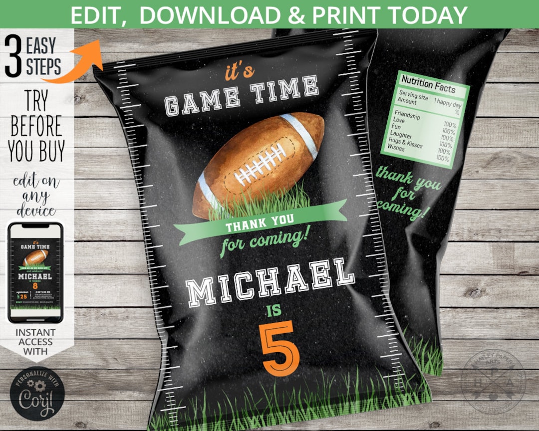 Football Chips Bag Birthday Party Favor Gridiron Team American Sports ...