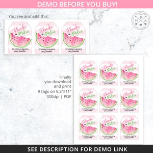 EDITABLE Watermelon Favor Gift Tag One in a Melon Tags First Girl ...