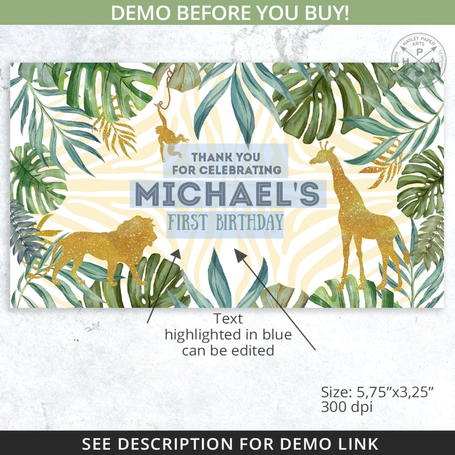 EDITABLE Jungle Gable Gift Box Labels. Handle Favor Takeway Box ...