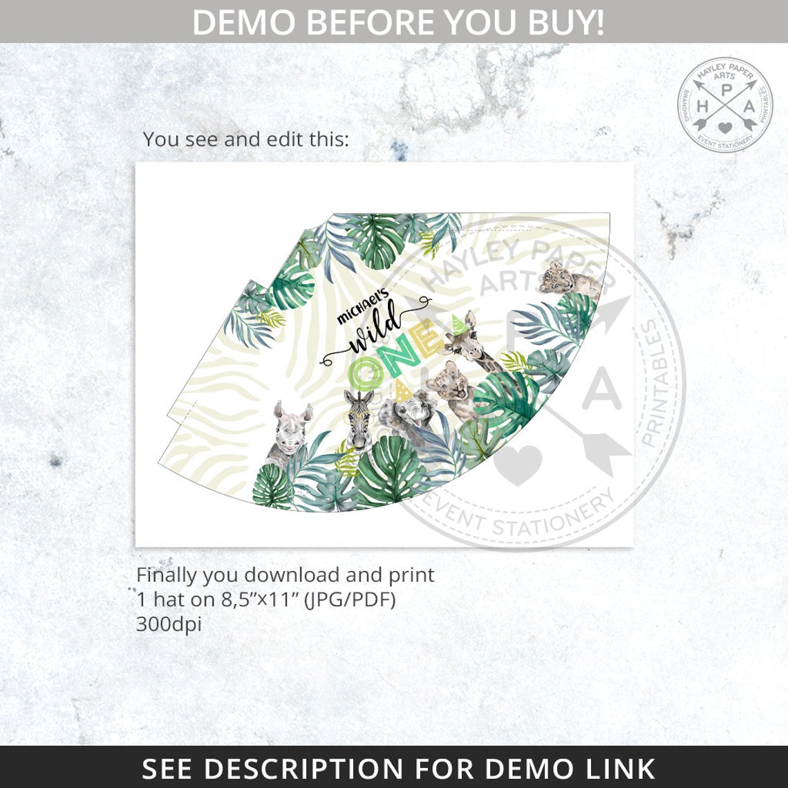 Safari Party Hat Template Animals Wild One First Birthday - Etsy