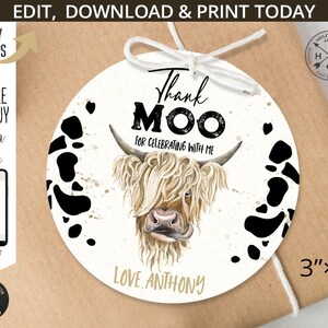 Cow Thank You Tag. Holy Highland Cow Thank Moo Circle Round 3x3 ...