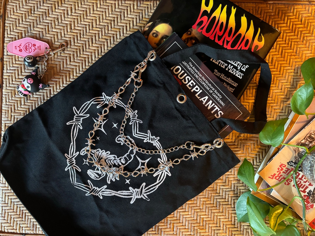Barbed Wire Scorpion Canvas Tote Bag With Chain Detail - Etsy
