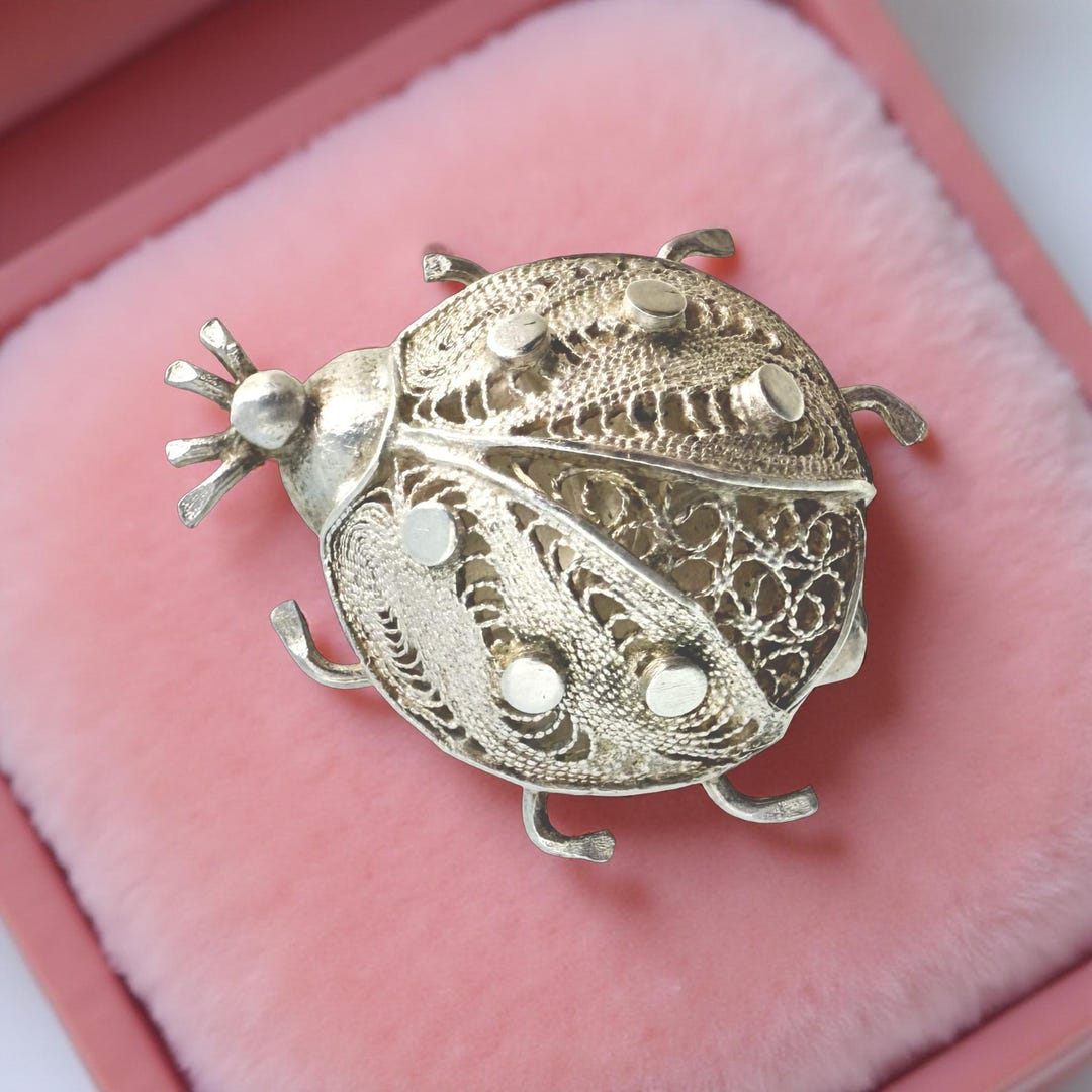 Vintage Sterling Silver Filigree Ladybug Brooch, Retro Bug Pin, 1950s ...