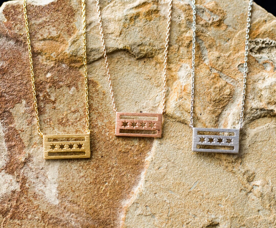 Chicago Flag Necklace, Chicago City Flag Pendant Necklace, Windy City ...