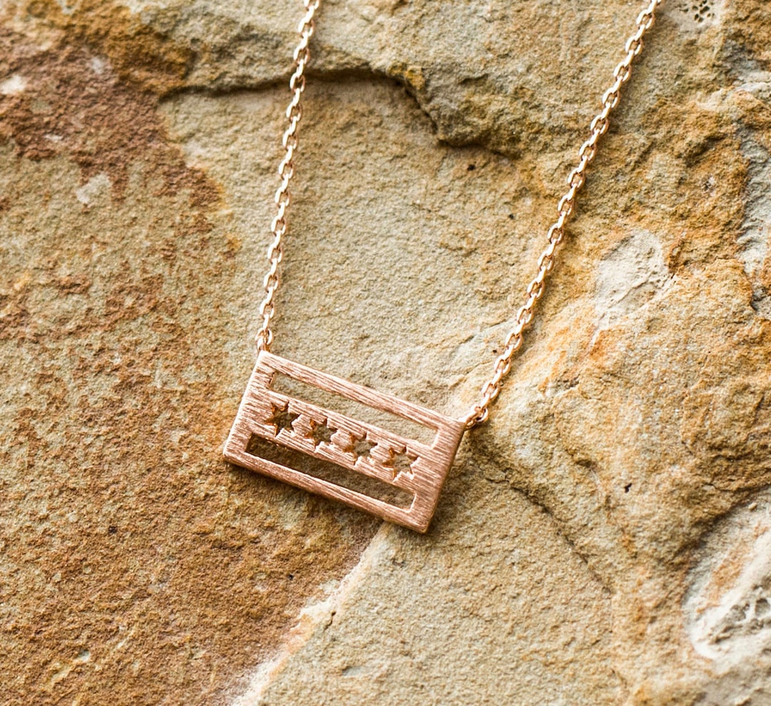 Rose Gold Chicago Flag Necklace, City of Chicago Necklace, Wear Your ...