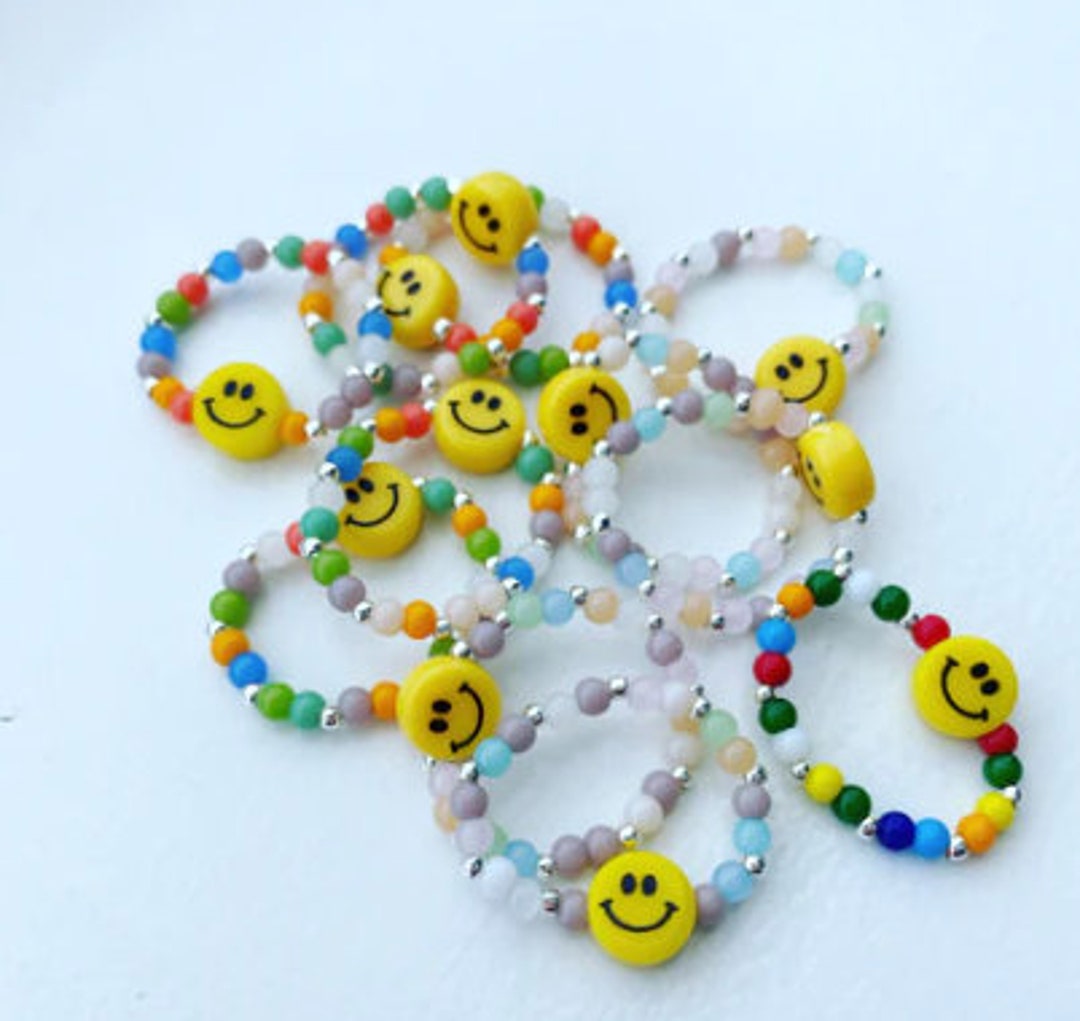 Beaded Smiley Face Ring, Stretchy Smiley Face Ring, Multi Color Smiley ...