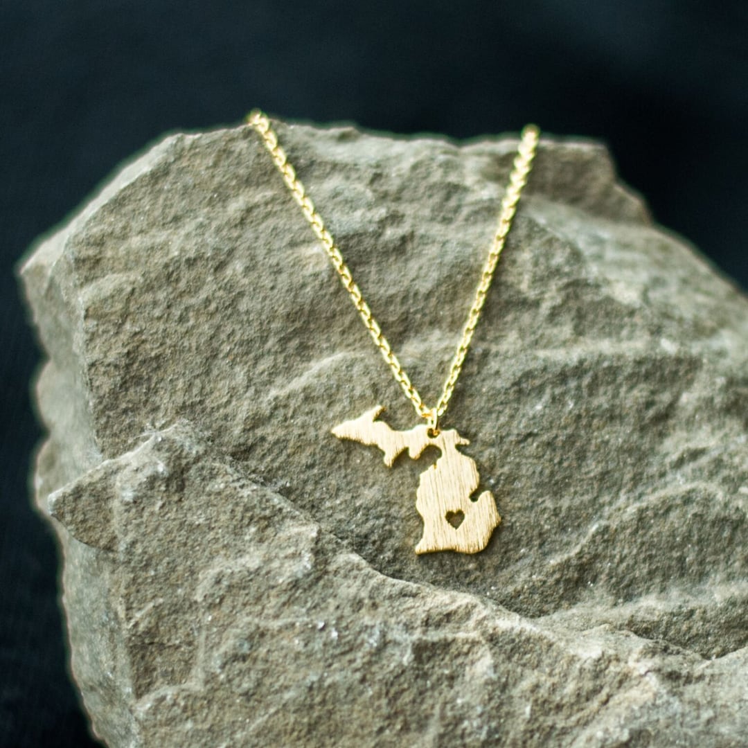 Gold Michigan Necklace, State of Michigan Pendant, Michigan Charm - Etsy