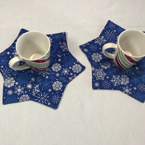 Blue Mug Rugs, Silver Snowflakes, Winter Mug Rugs, Blue Drink Coasters ...