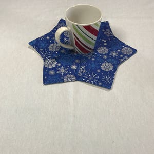 Blue Mug Rugs, Silver Snowflakes, Winter Mug Rugs, Blue Drink Coasters ...