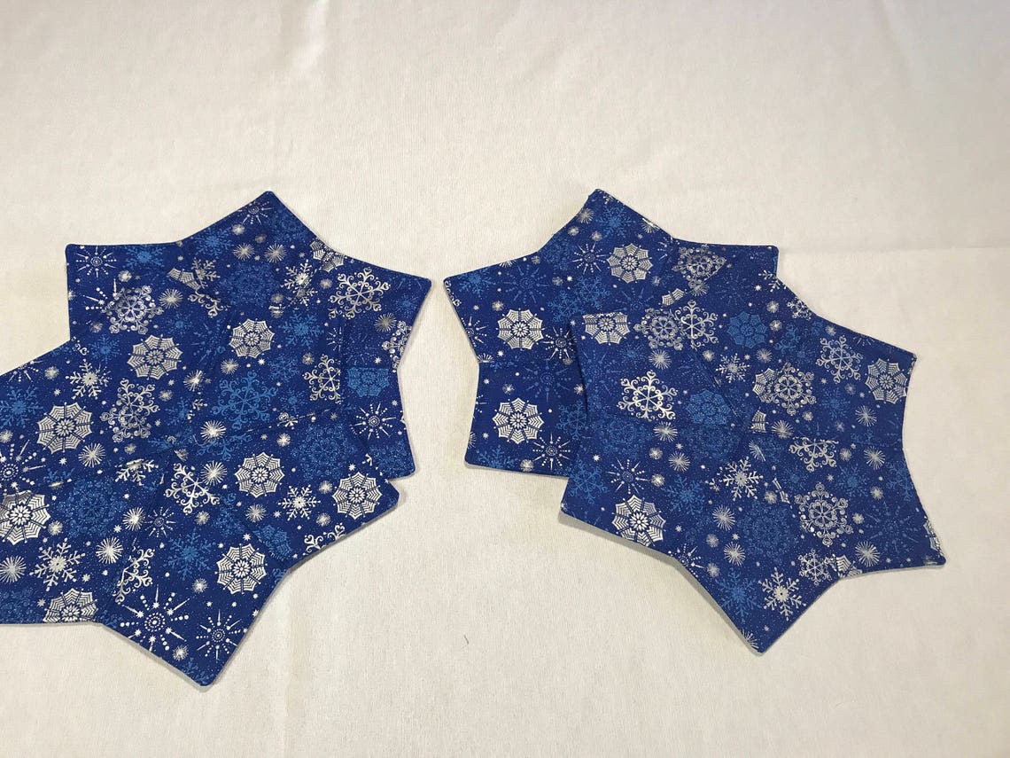 Blue Mug Rugs Silver Snowflakes Winter Mug Rugs Blue Drink - Etsy