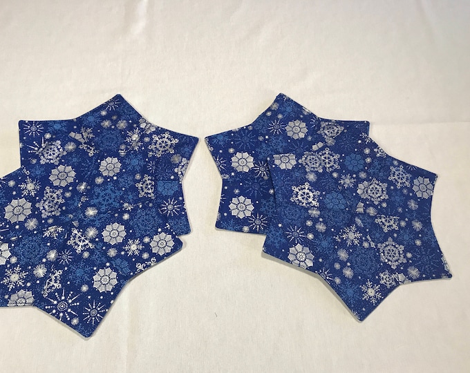 Blue Mug Rugs, Silver Snowflakes, Winter Mug Rugs, Blue Drink Coasters ...