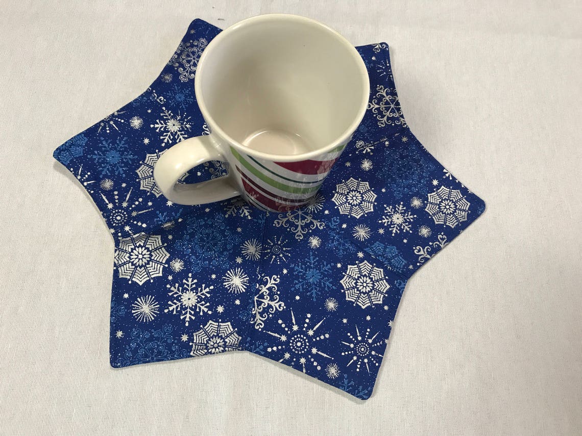 Blue Mug Rugs Silver Snowflakes Winter Mug Rugs Blue Drink - Etsy