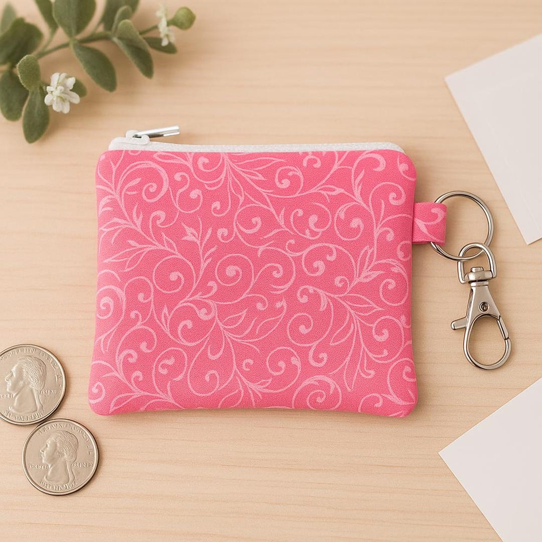 Pink Swirl Keychain Wallet: Handmade Cotton Zipper Pouch - Etsy