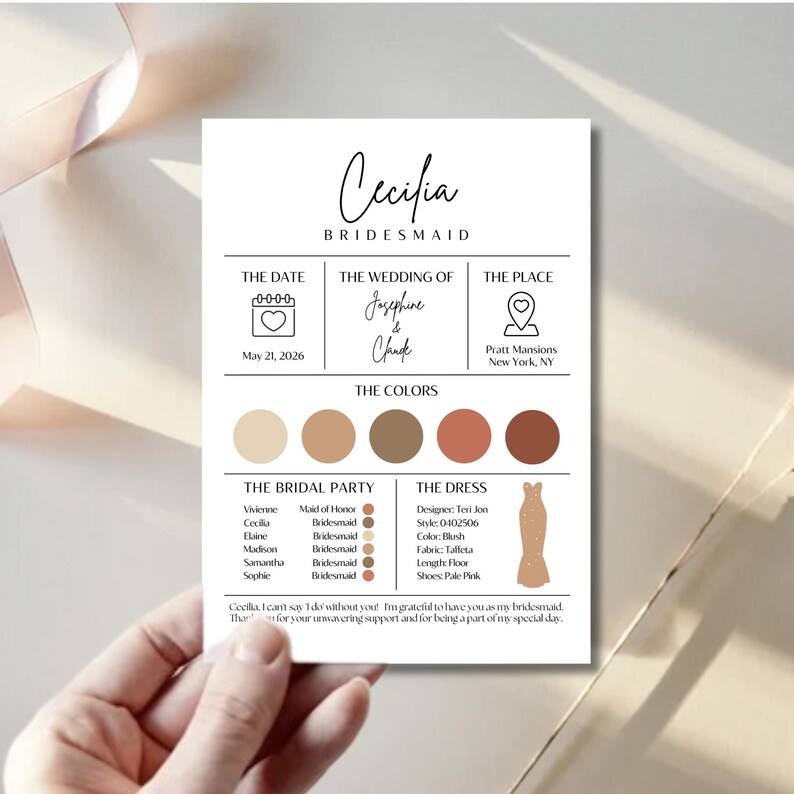 Bridesmaid Proposal & Info Card Template | Editable Canva Bridal Party ...