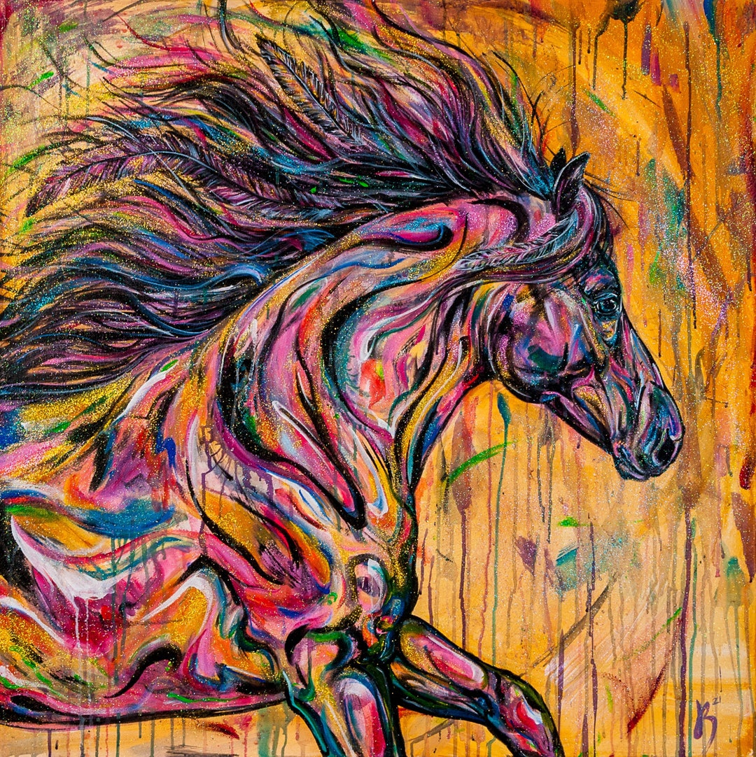 40x40” “magical Mustang” - Wild Horse Painting on Canvas - Etsy