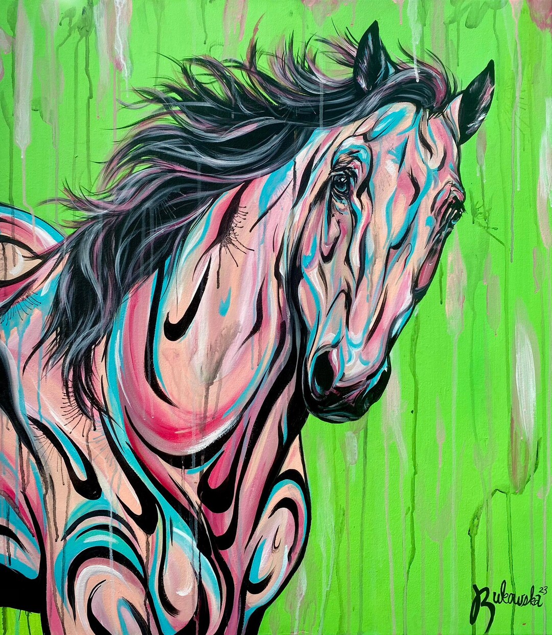 28x32 electric Canter Equestrian Pop Art Horse Painting - Etsy UK