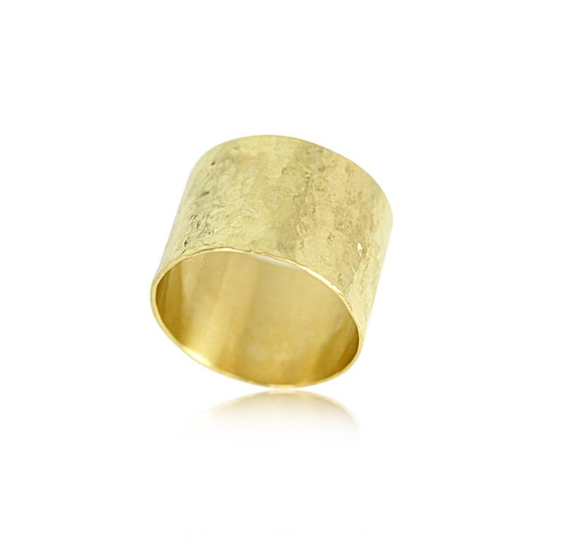 Bohemian Gold Ring, Gold Wide Band Rings for Women, Hammered Texture ...