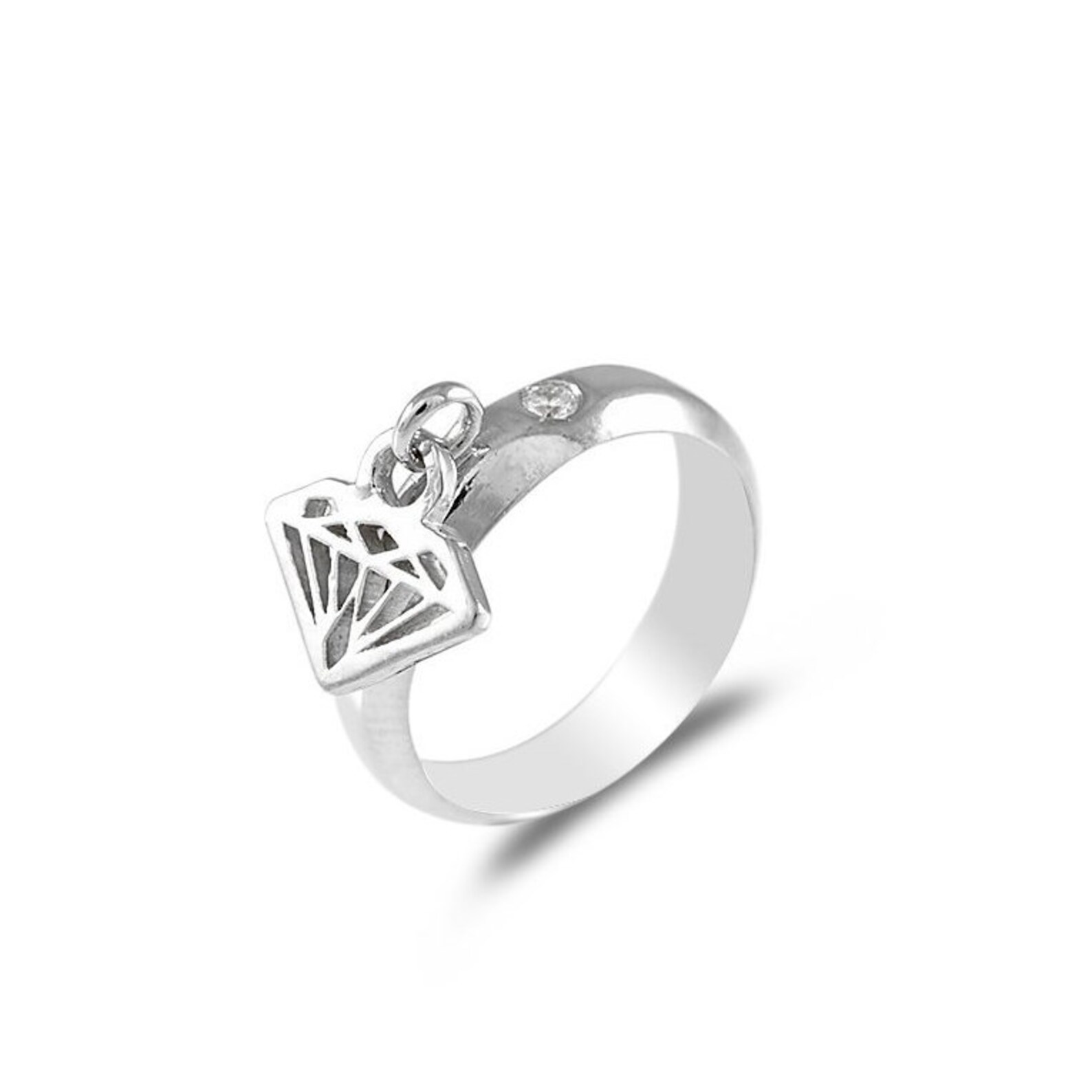 Gold Dangle Ring, Diamond Dangle Ring, Gold Dangle Charm Ring, Diamond ...