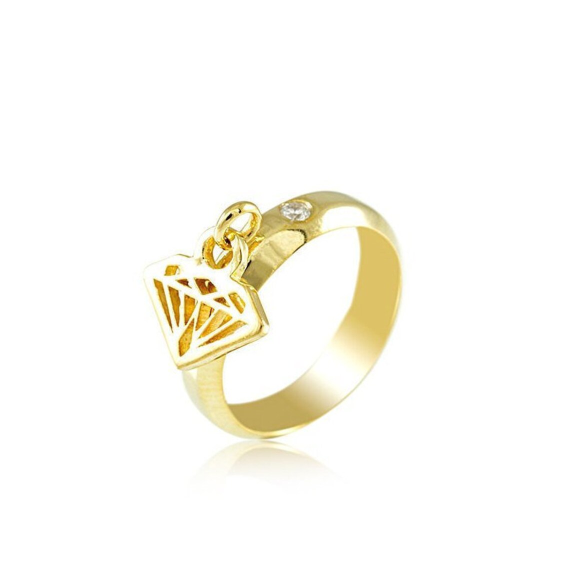 Gold Dangle Ring, Diamond Dangle Ring, Gold Dangle Charm Ring, Diamond ...