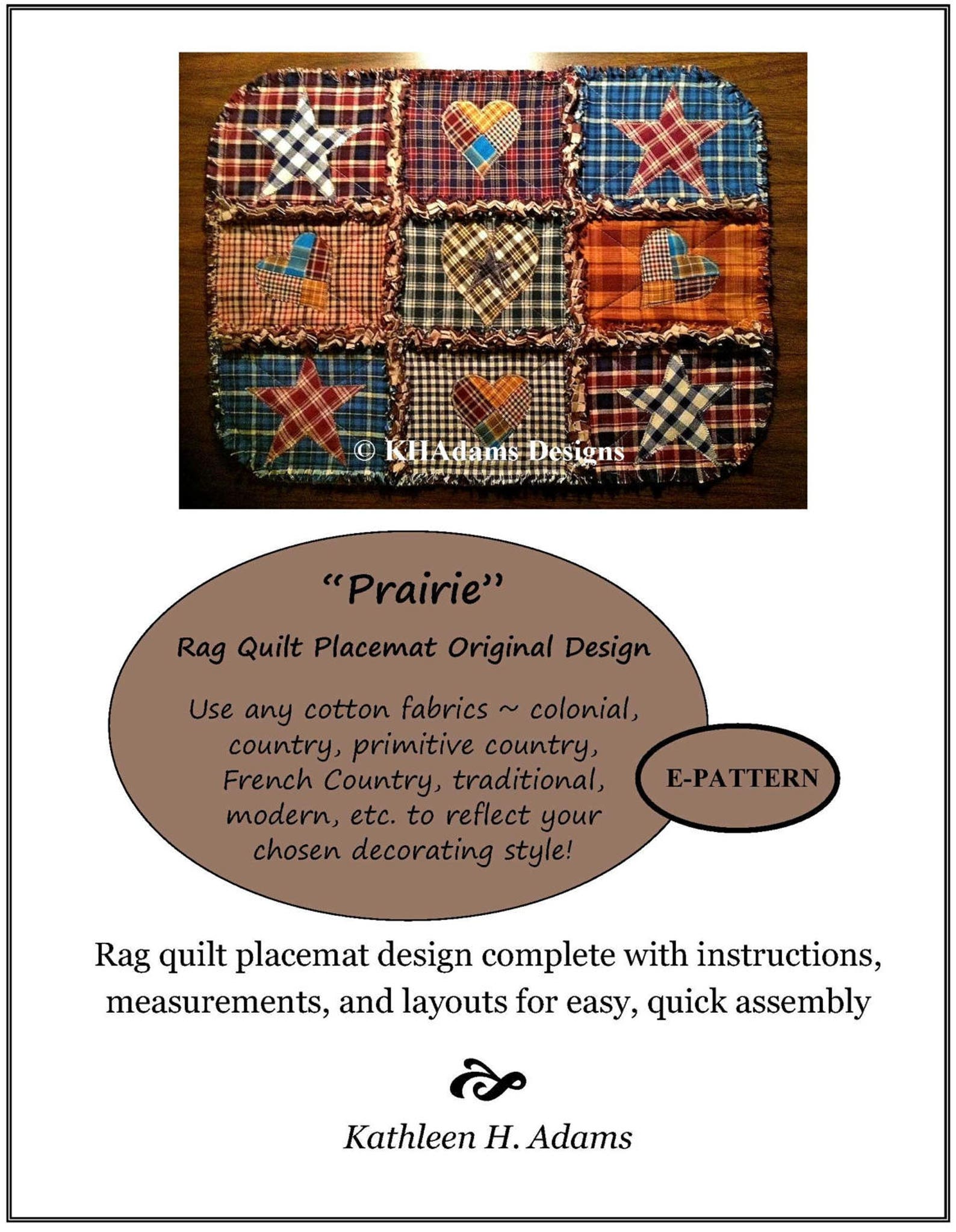 E-PATTERN Rag Quilt Placemat PRAIRIE PDF Country - Etsy