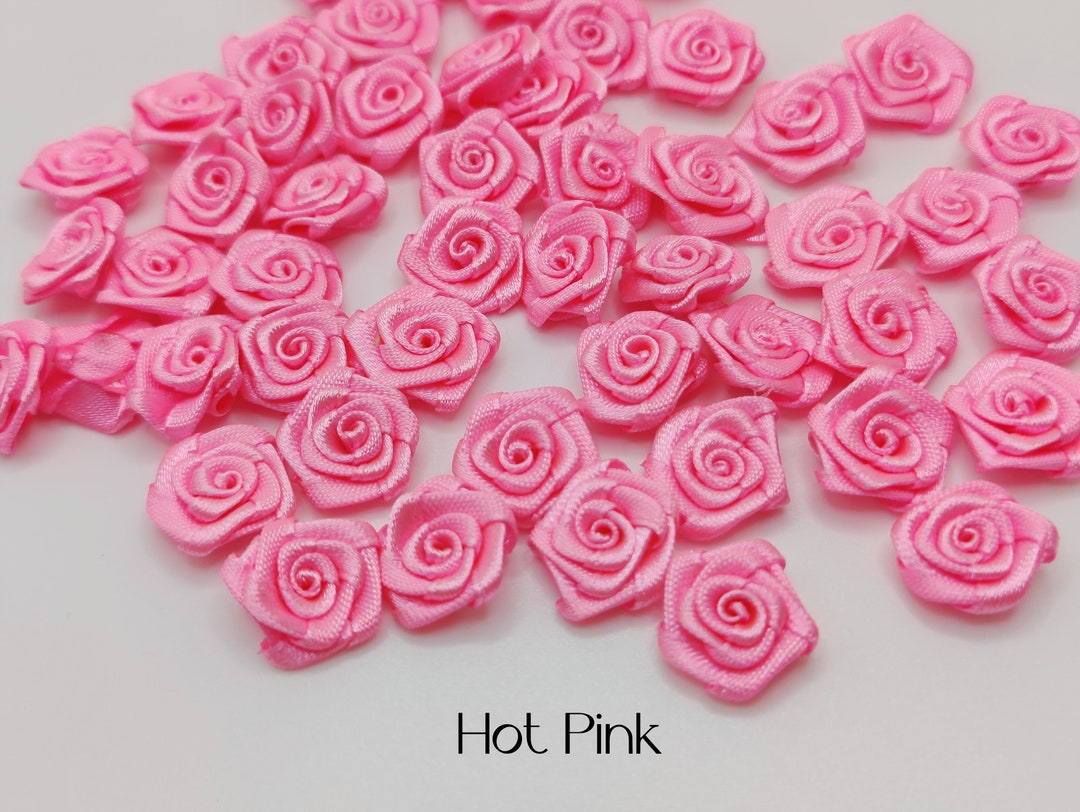 20 Pcs Small Handmade Satin Ribbon Roses in Hot Pink/pink. 5/8 Inches ...