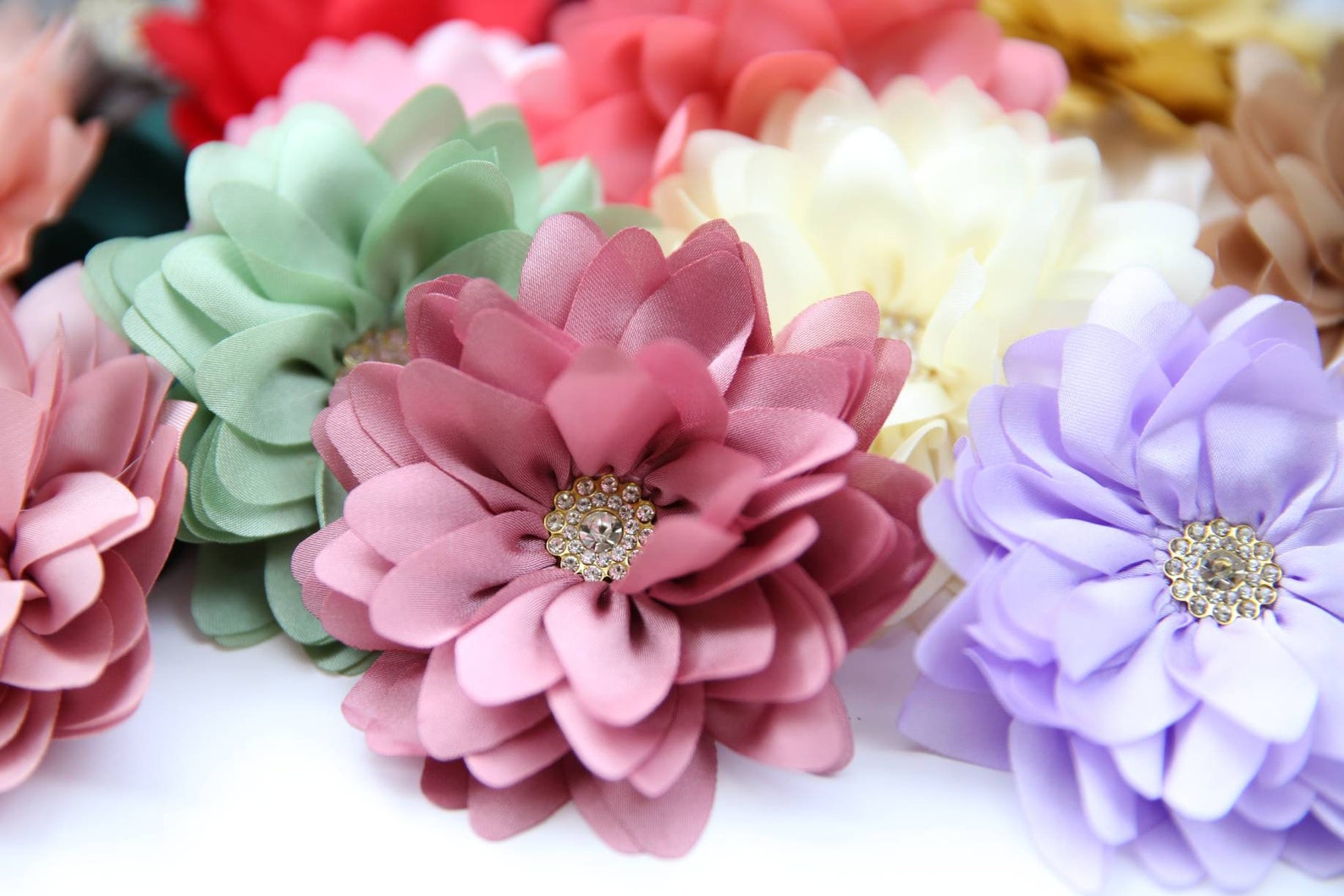 3 " Big Fabric Flowers With Rhinestone Center in Multiple Color. - Etsy