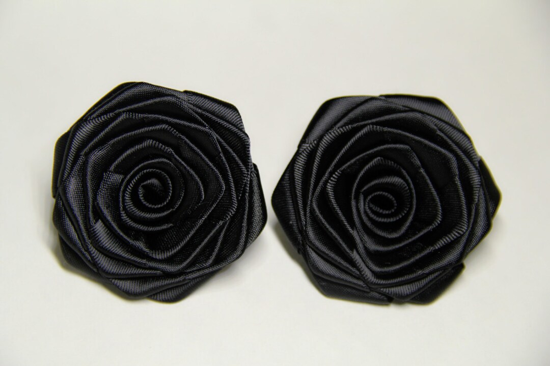 Handmade Ribbon Roses in Black (2 Inches). Ready to Ship. - Etsy