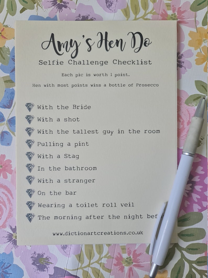 Hen Party Selfie Challenge Cards Pack | Etsy UK
