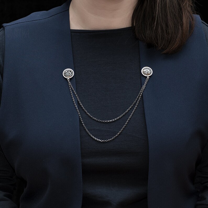 Chatelaine Chain Brooch for Women Collar Double Pin - Etsy