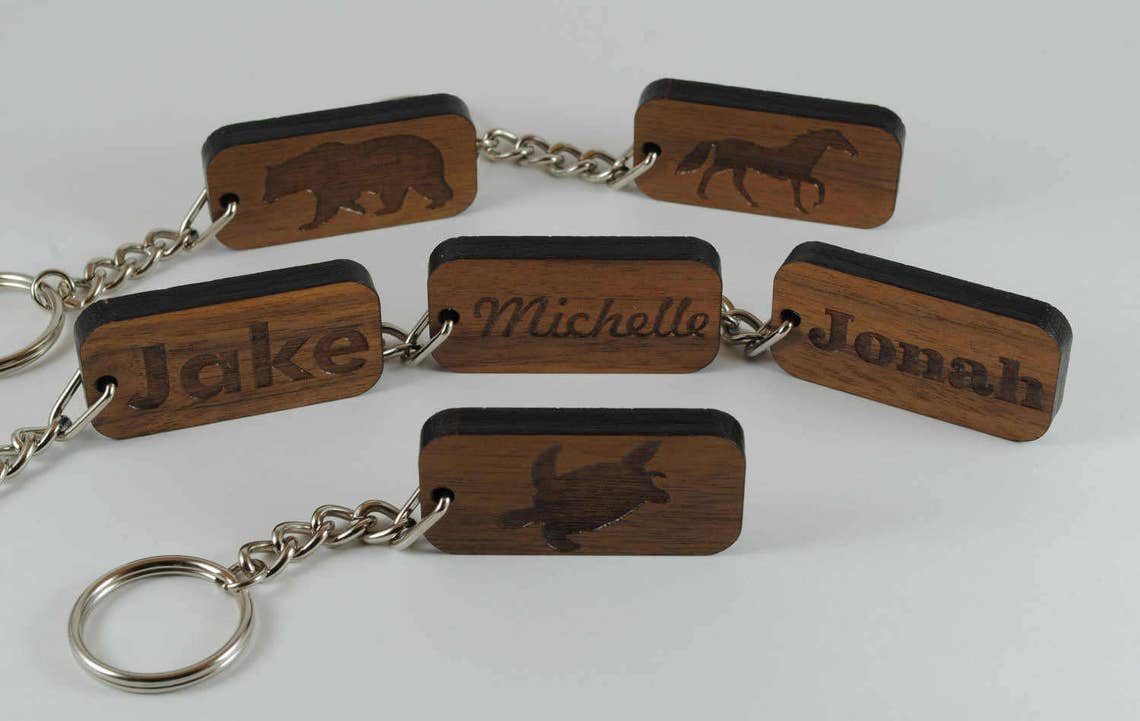 Personalized Favorite Animal Keychain - Laser Cut and Engraved Walnut ...