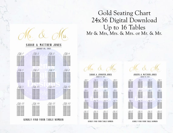 Gold Wedding Seating Chart Digital Download Custom Design | Etsy