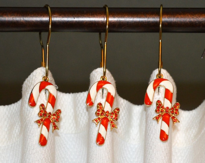 Candy Cane Shower Curtain Hooks Set of 12 Gold Red Green - Etsy