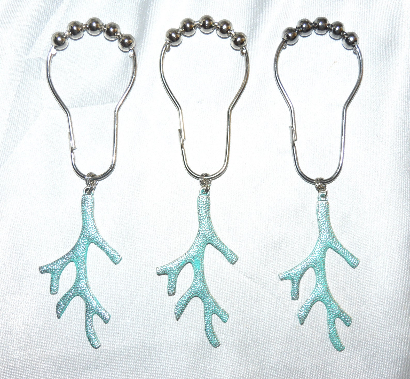 Coral Shower Curtain Hooks, Set of 12 - Silver or Verdigris Patina ...