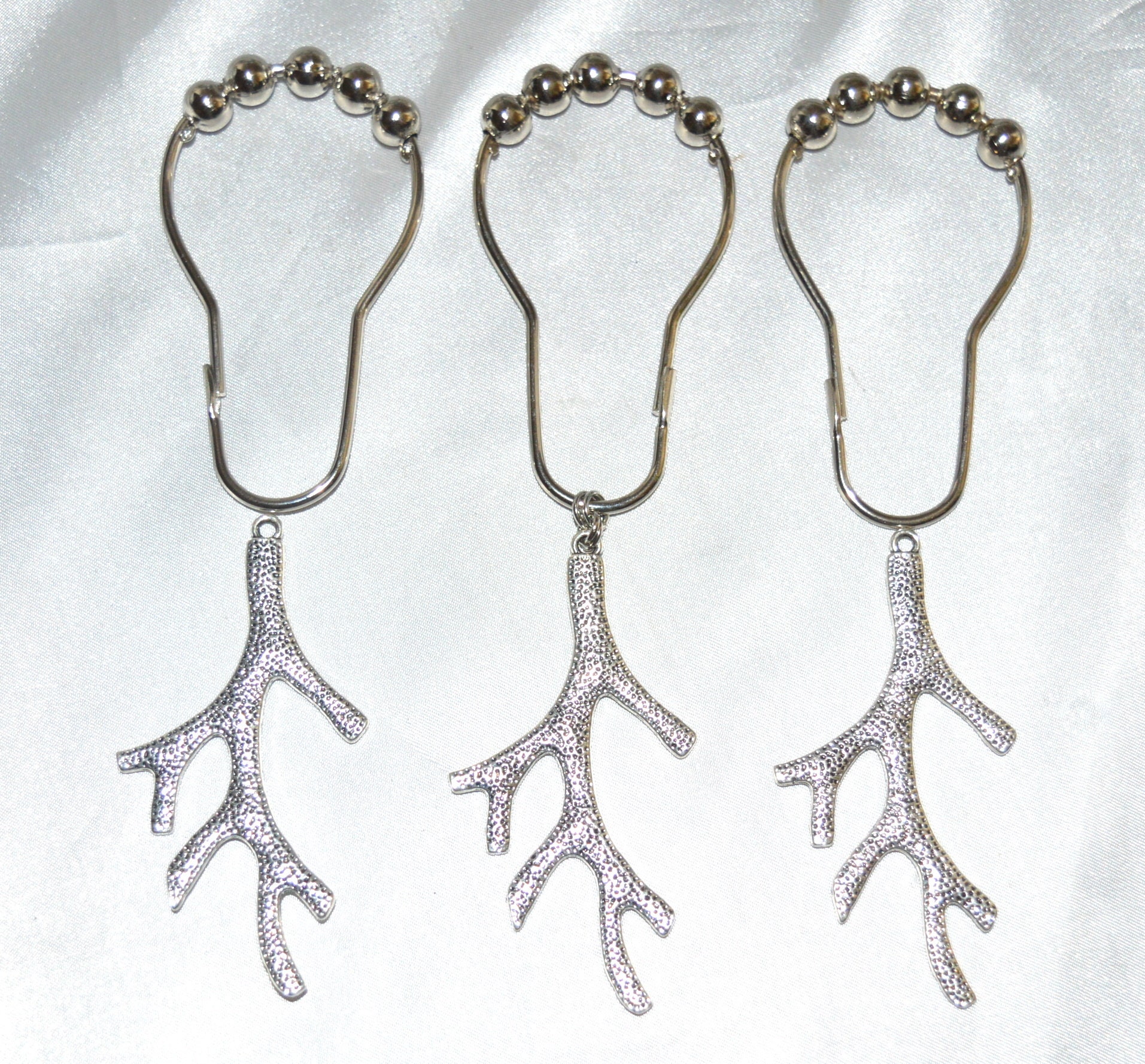 Coral Shower Curtain Hooks, Set of 12 - Silver or Verdigris Patina ...