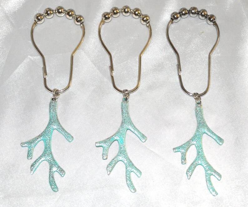 Coral Shower Curtain Hooks, Set of 12 - Silver or Verdigris Patina ...