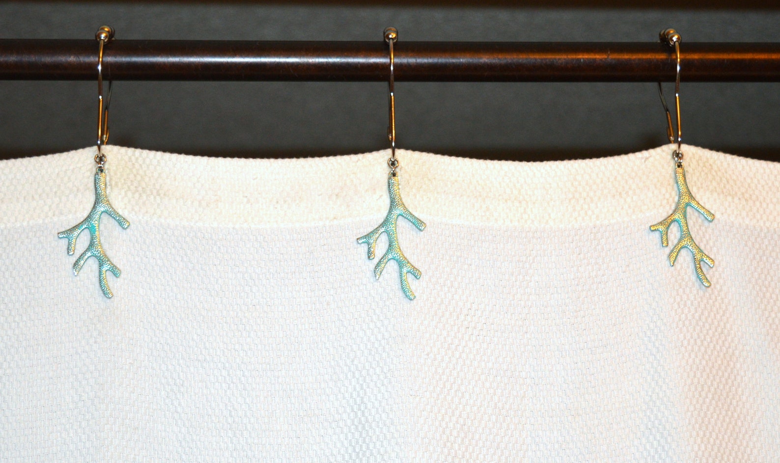 Coral Shower Curtain Hooks, Set of 12 - Silver or Verdigris Patina ...