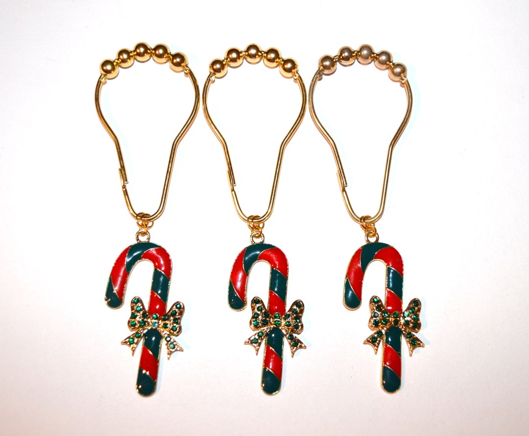 Candy Cane Shower Curtain Hooks Set of 12 Gold Red Green - Etsy