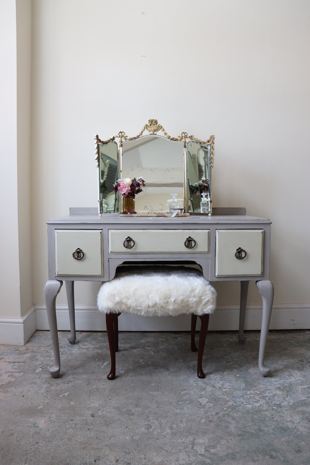 Restored Vintage 1940s Dressing Table or Desk in Pastille Grey and ...