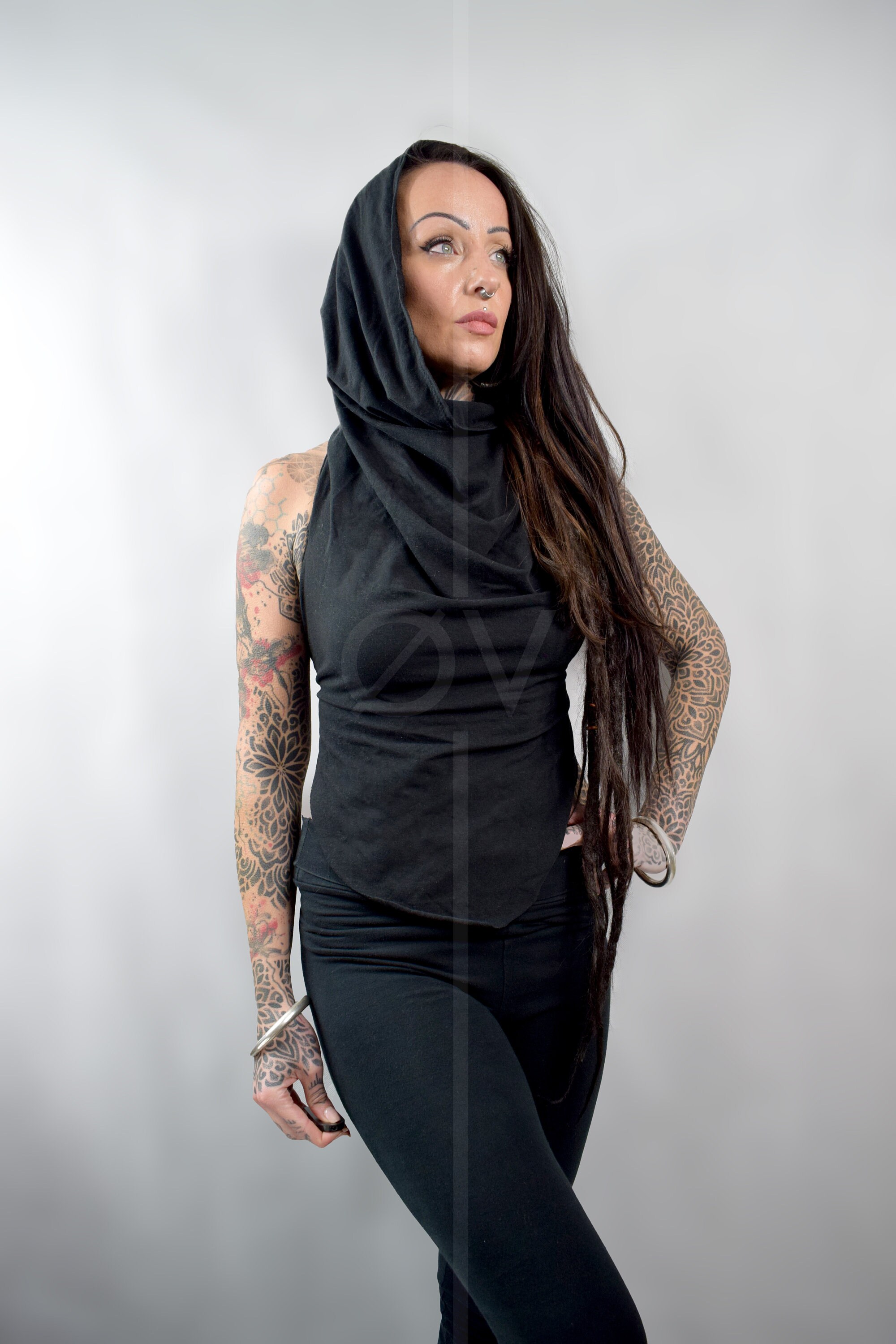 Hooded Backless Cowl Top // Hemp Jersey // Metal Details // Black ...