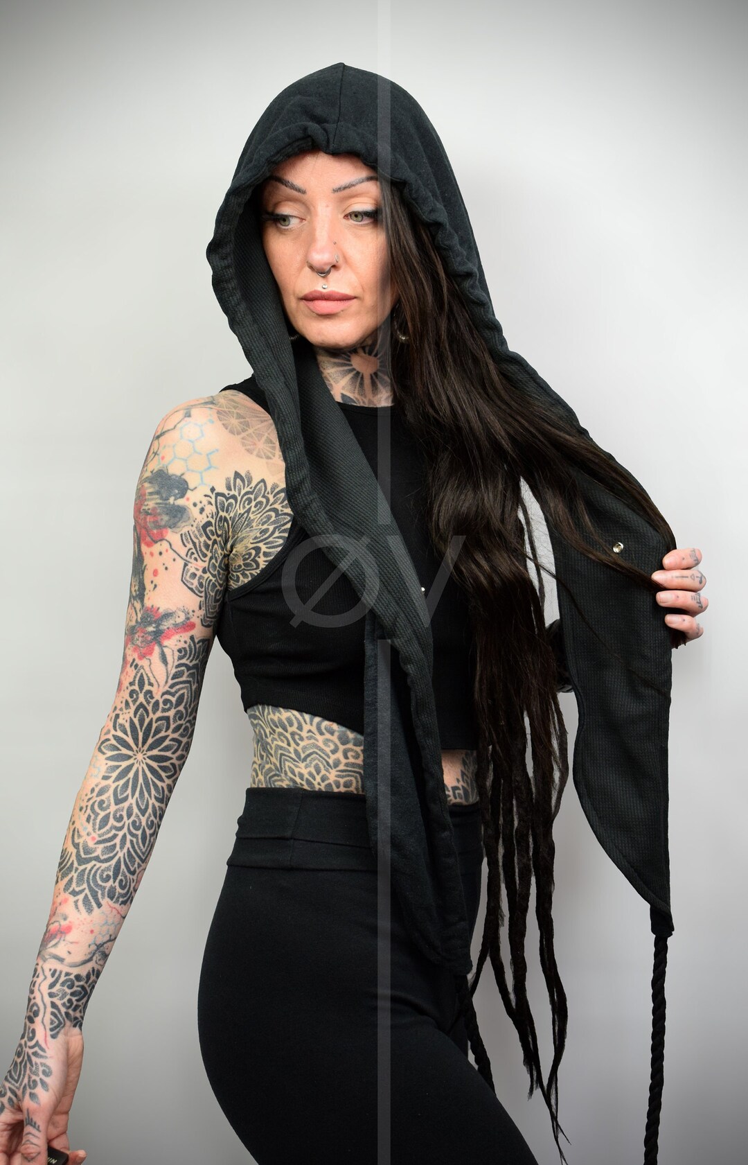 Black Unisex Hooded Scarf Cowl // Hemp/ Festival/ Goth/ Cosplay - Etsy