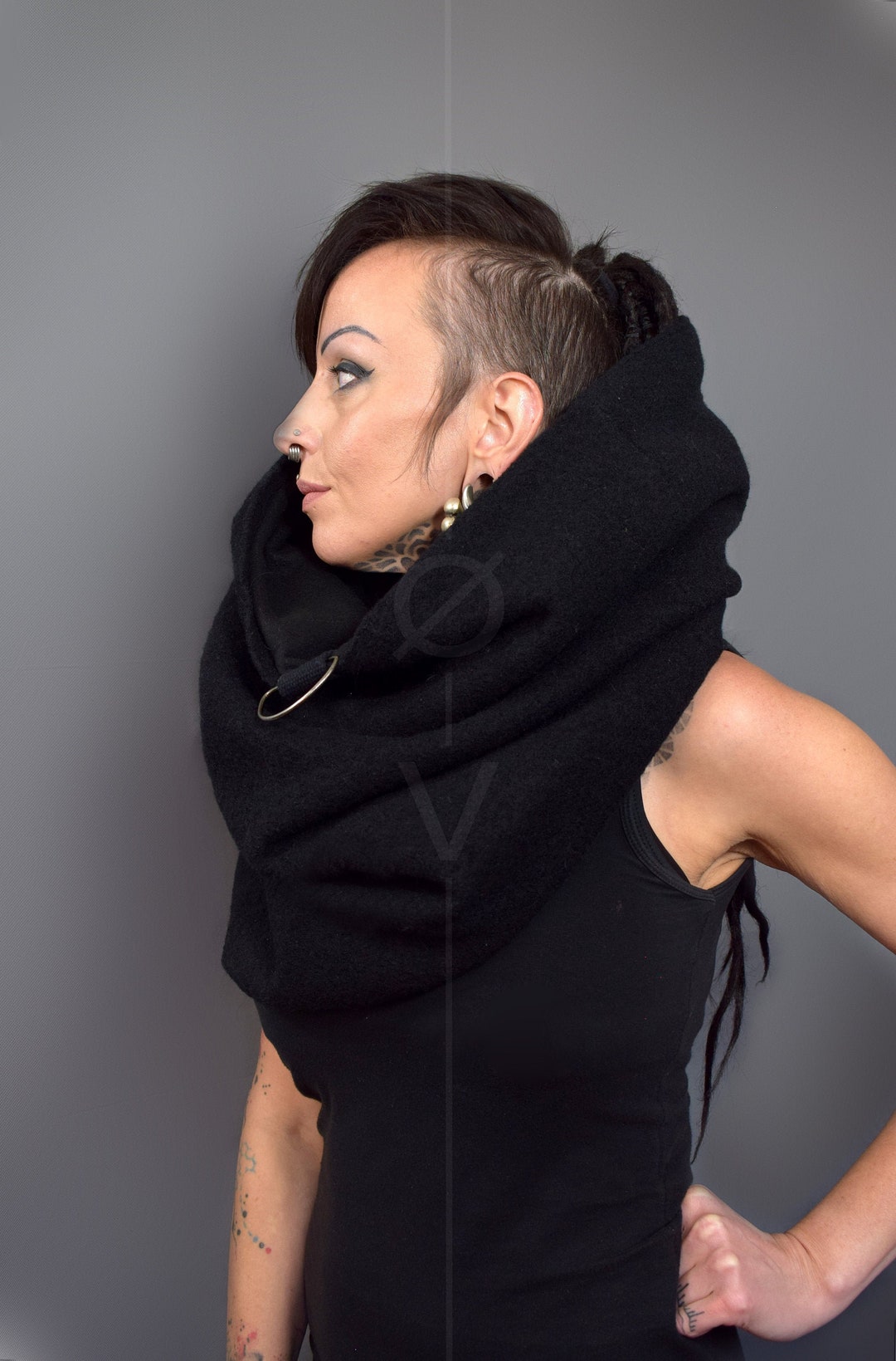 Black Wool Snood//cowl//scarf + Futuristic Dystopian Goth. - Etsy UK
