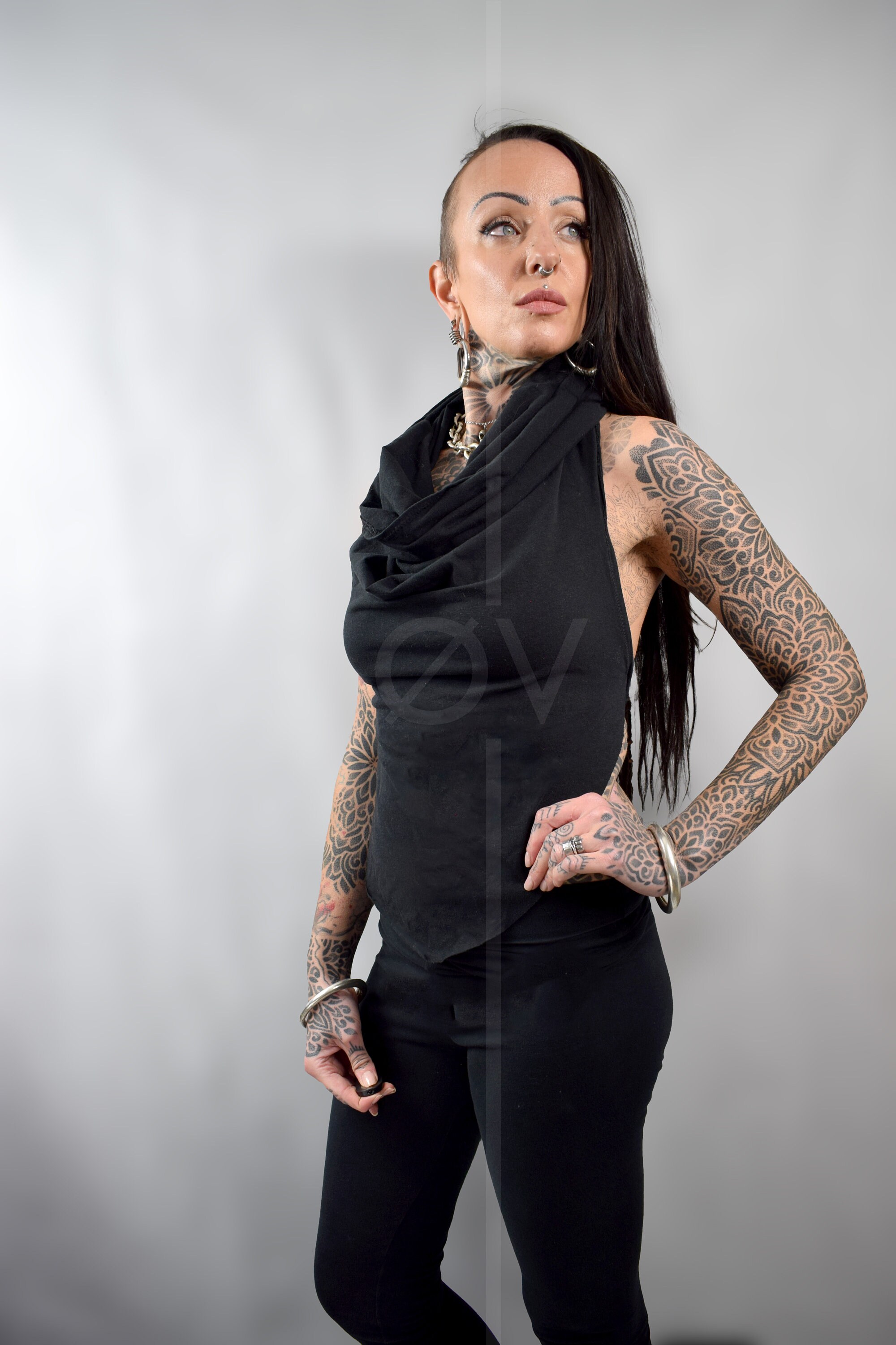 Hooded Backless Cowl Top // Hemp Jersey // Metal Details // Black ...