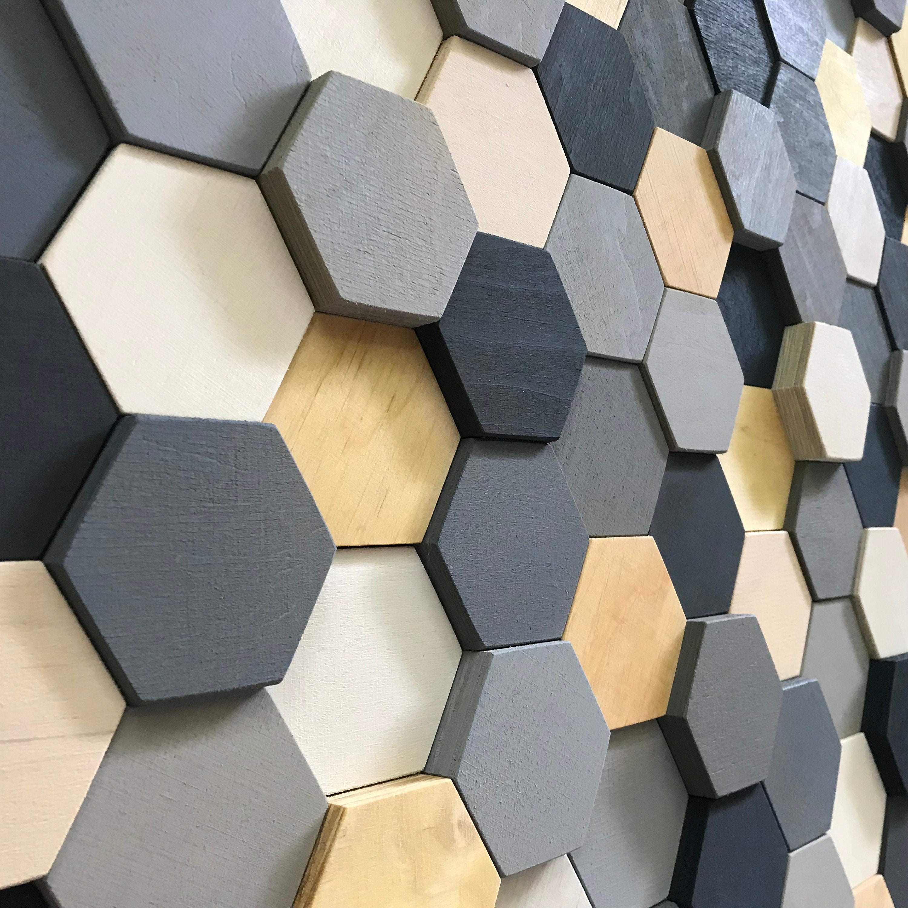 Reclaimed Wood Hexagon Mosaic – Hand-painted Wall Art - Etsy