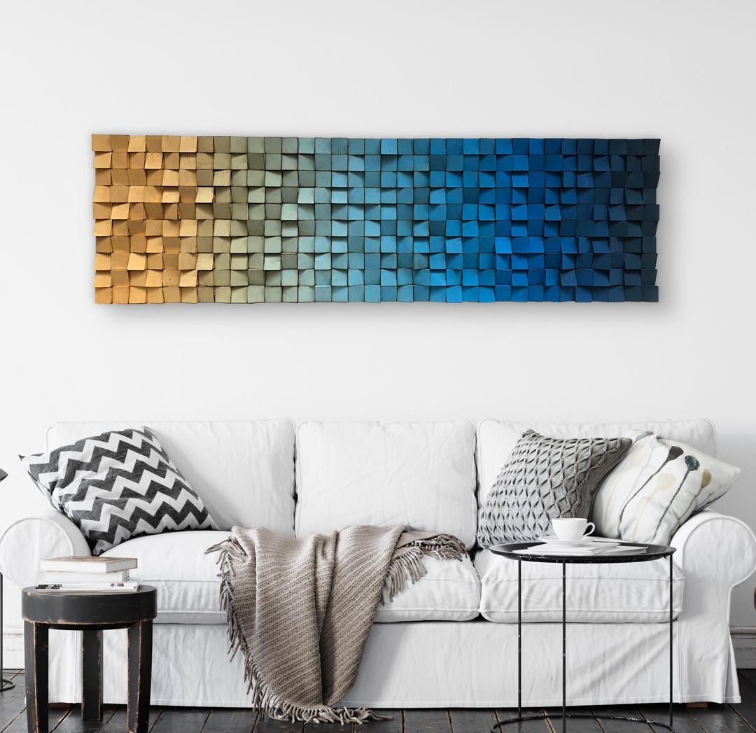 Geometric Wall Art - Wood Sound Diffuser - Blue Gold Wall Decor - Etsy