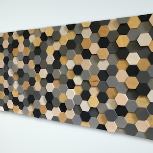 Wood Wall Art - Hexagon Wall Decor - Wood Mosaic - READY TO SHIP - Etsy