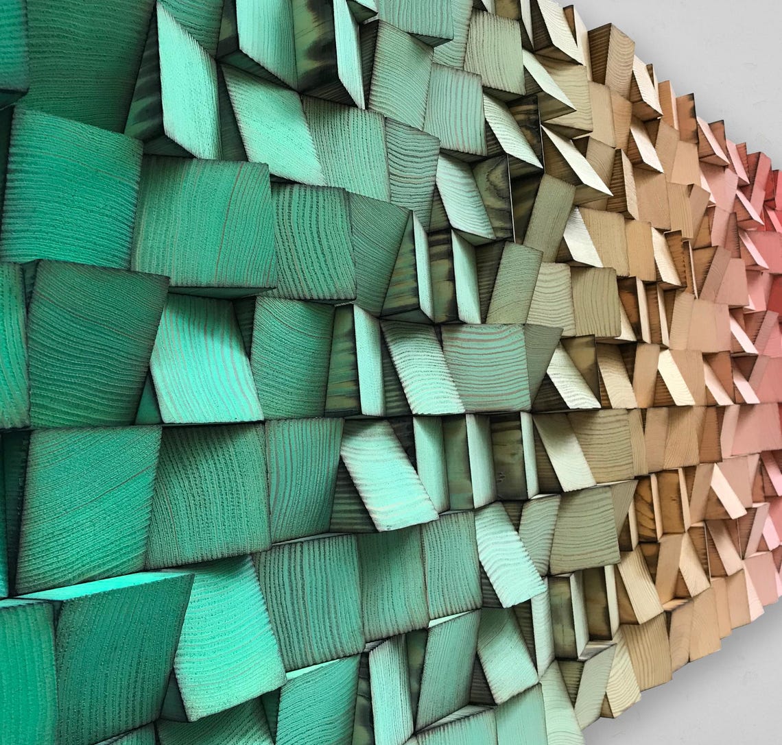 Wood Wall Art - Handmade Sound Diffuser - Greem Gold Red Wall Decor - Etsy