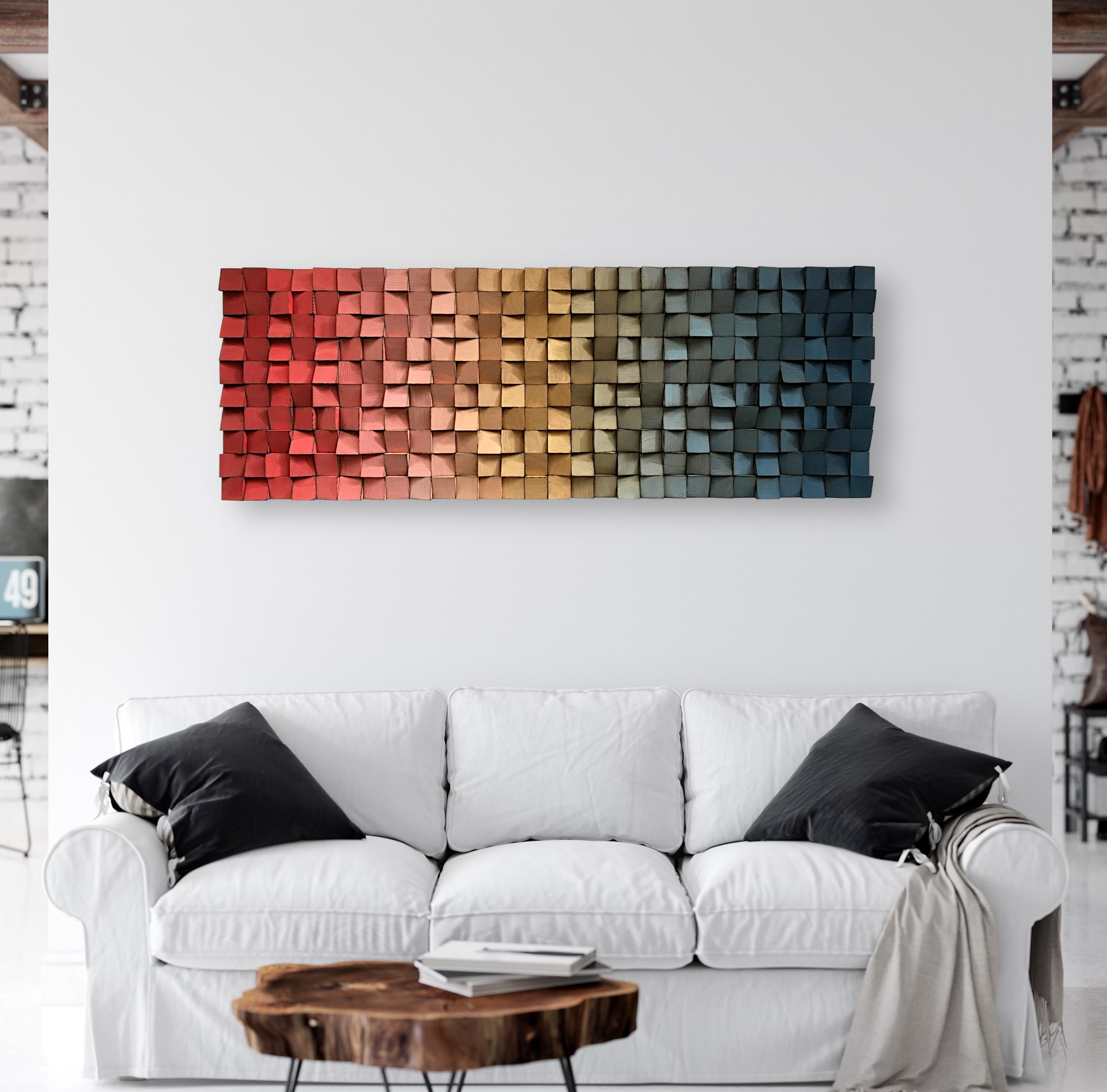 Wood Wall Art - Handmade Sound Diffuser - Red Gold Blue Wall Decor - Etsy